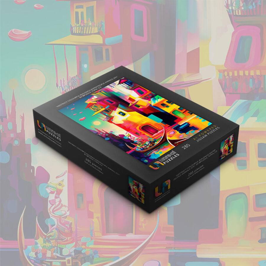Abstract colourful buildings water people animals joy - Unreal Puzzles